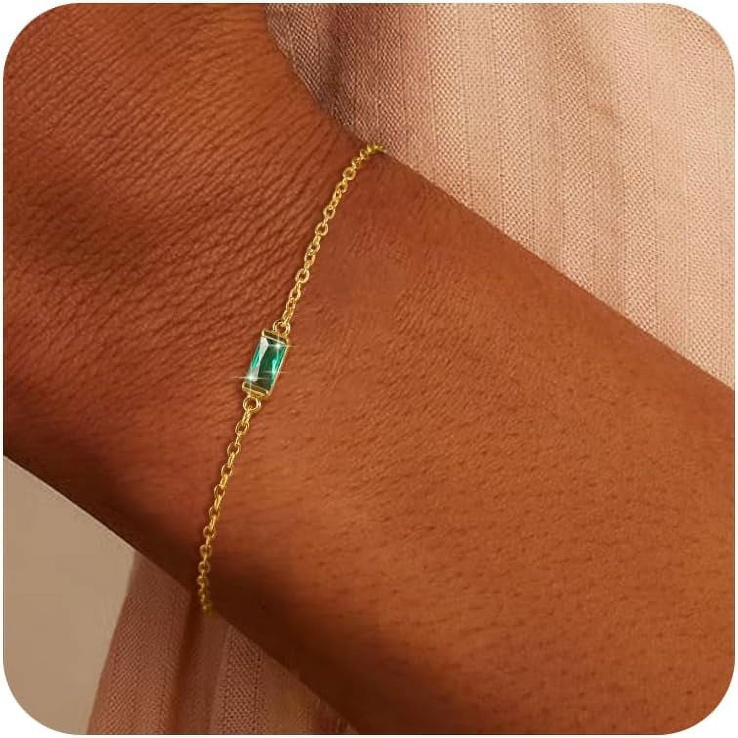 Birthstone Gold Bracelets For Women: Dainty Chain Bracelet 14K Gold ...