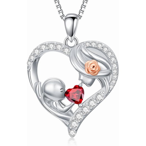 Birthstone Heart Necklace for Mom Sterling Silver Mothers Day ...
