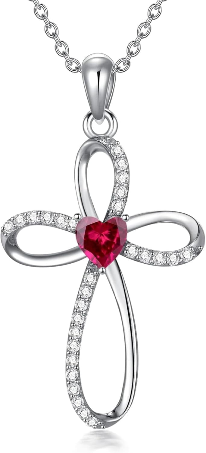 Birthstone Infinity Cross Necklace Sterling Silver Birthstone Cross ...