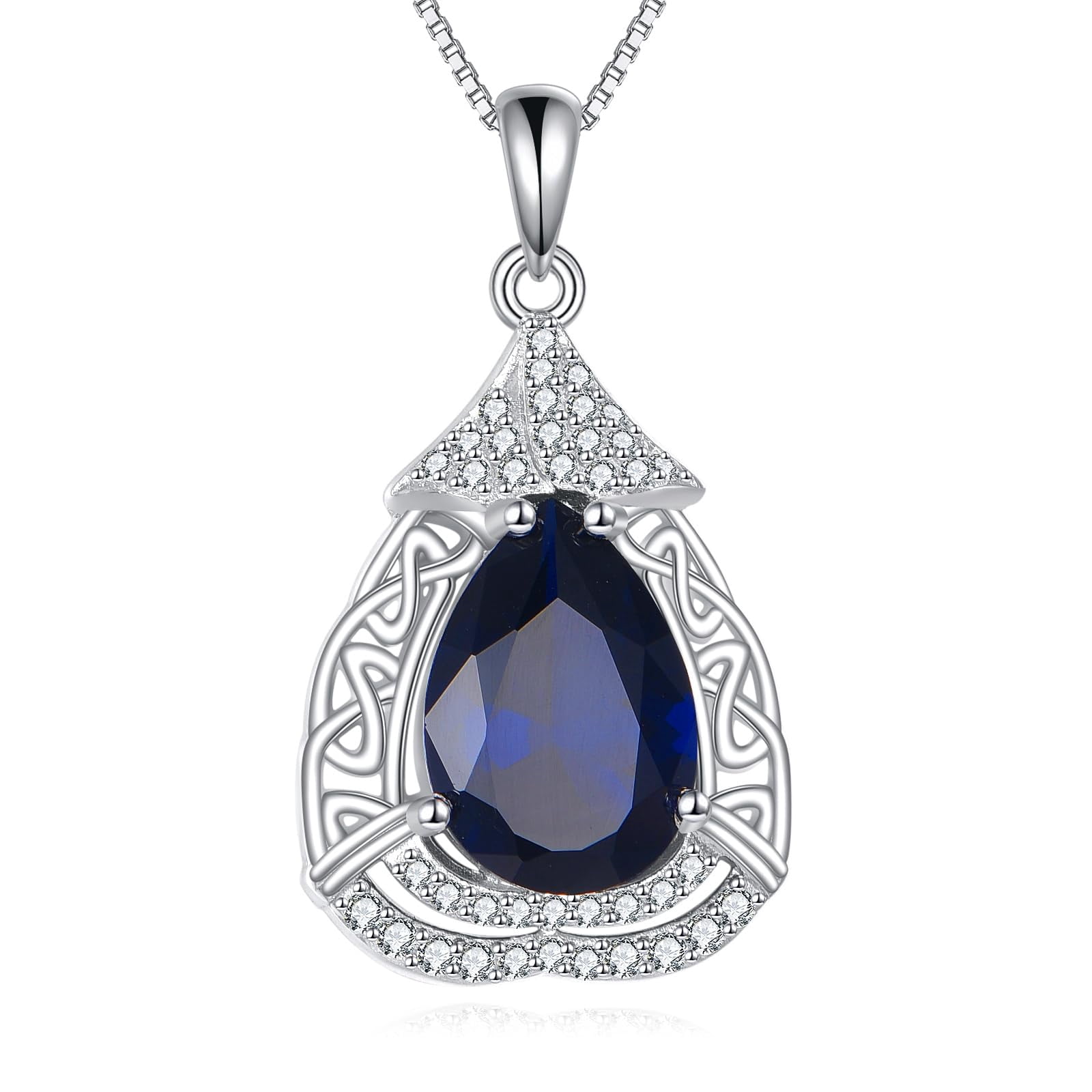 Birthstone Necklace Sterling Silver Blue Sapphire Teardrop Filigree ...