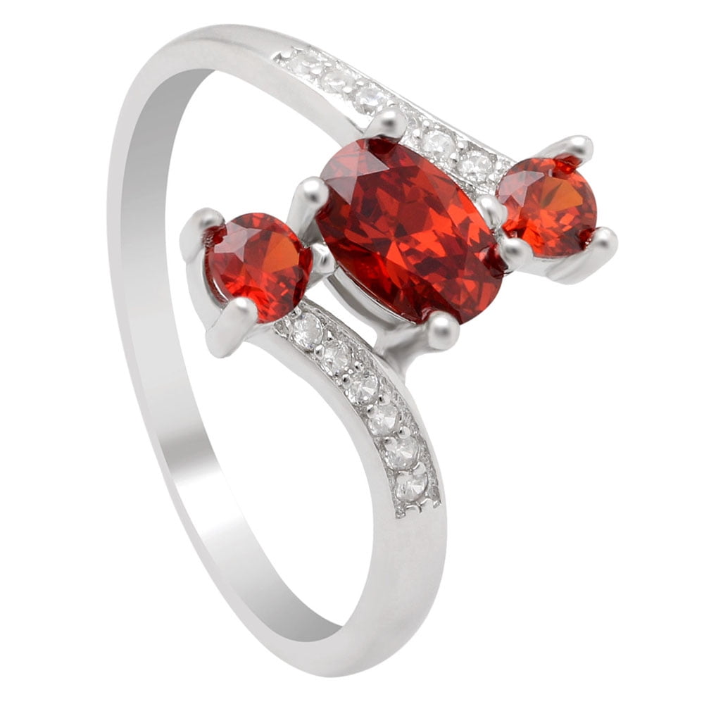 Birthstone Ring for Women Statement Ring 3 Stone Sterling Silver Cz ...