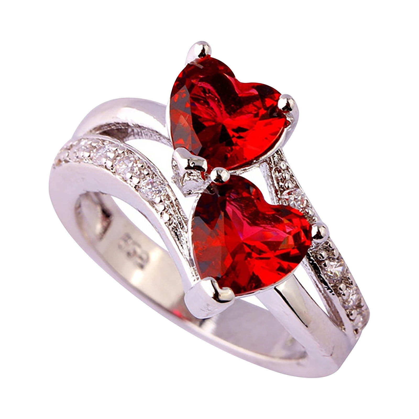Birthstone Rings, 926 Sterling Silver Ring, Double Heart Ring, Lover ...
