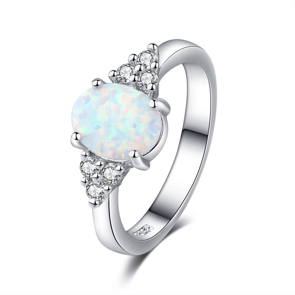 Birthstone Rings for Women Silver Created Opal Rings Jewelers Stainless ...