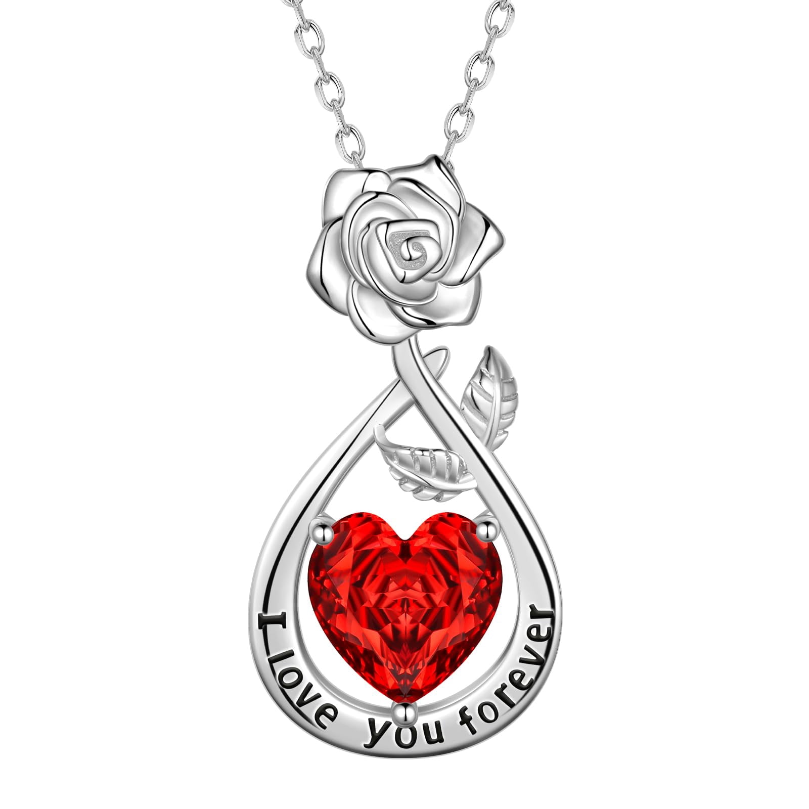 Birthstone Rose Pendant Necklace - 925 Sterling Silver Rose Cut Heart Cubic Zirconia Love ...