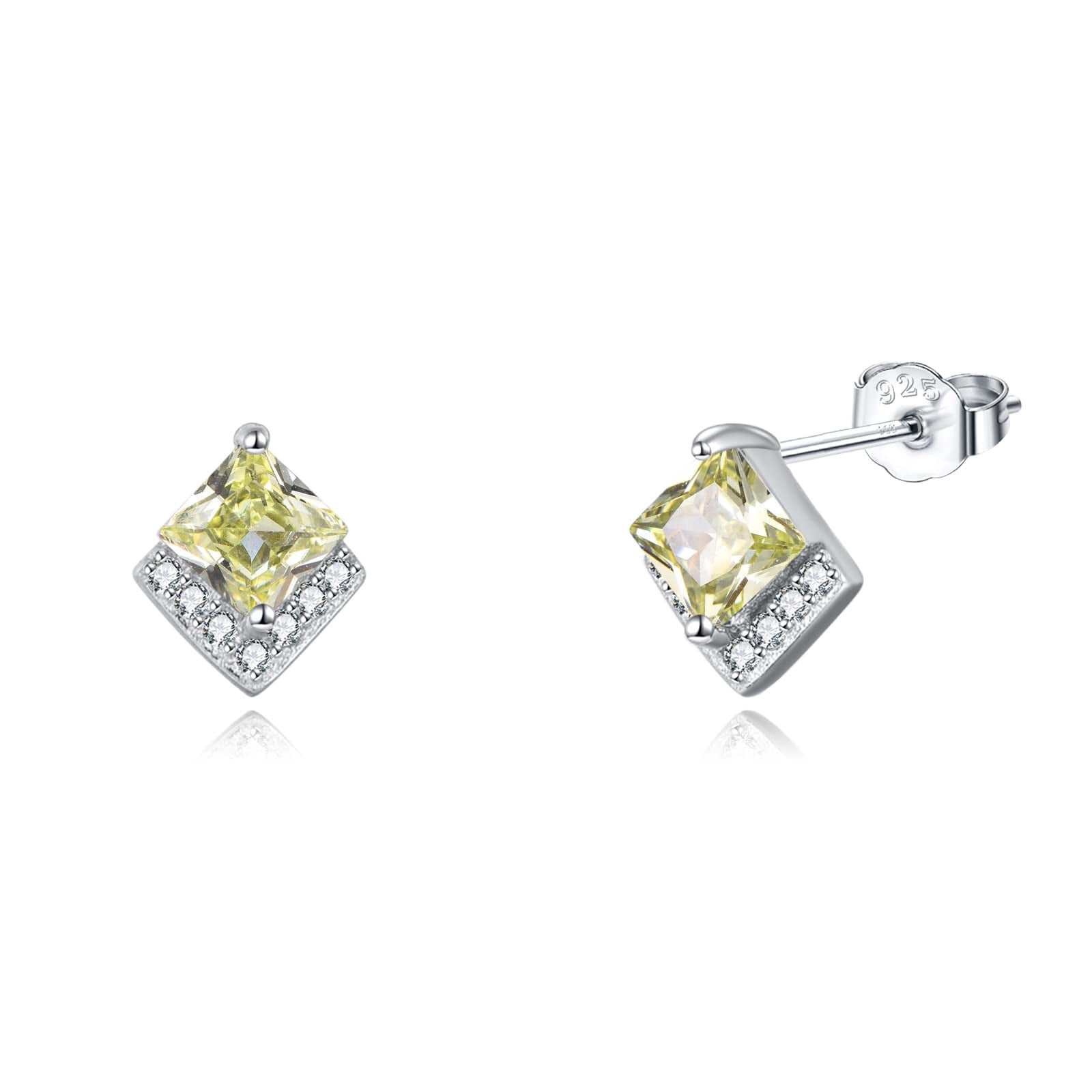 Birthstone Stud Earrings Sterling Silver Square Created Peridot Light ...