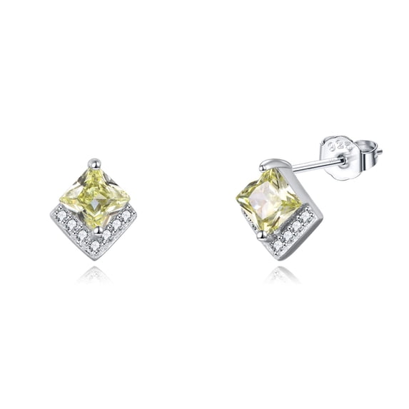 Birthstone Stud Earrings Sterling Silver Square Created Peridot Light ...