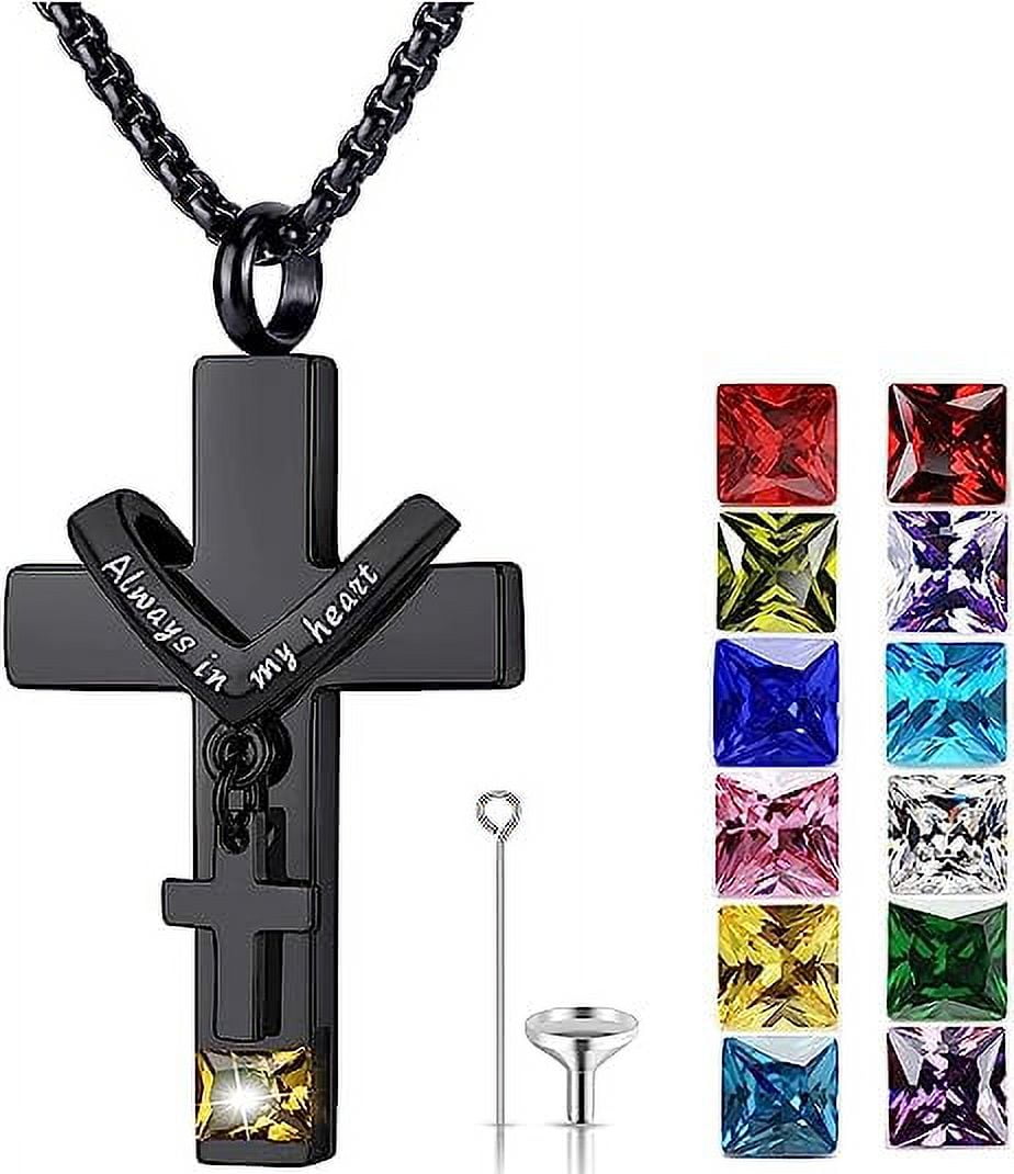 Birthstones Urn Necklaces for Ashes Cross Cremation Pendant Urns for ...