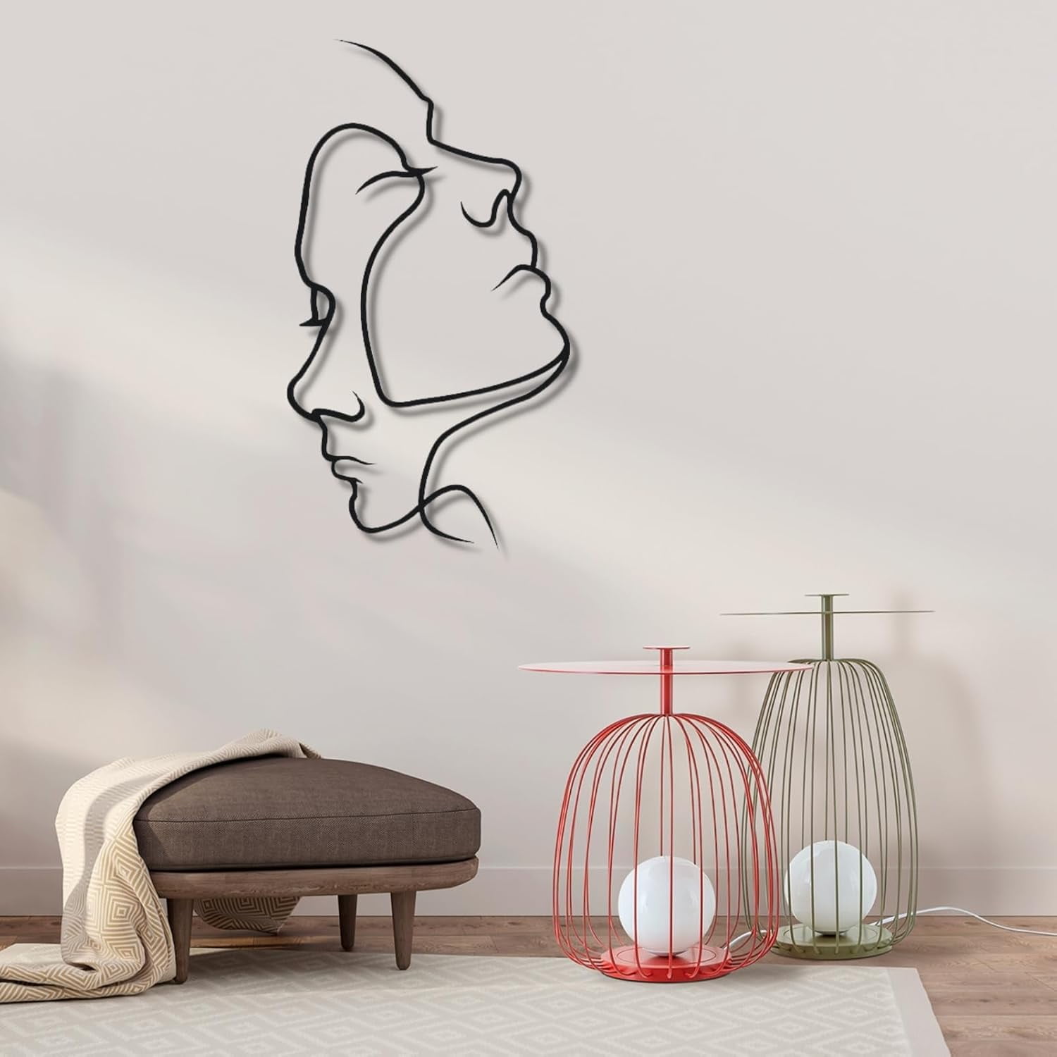 Bisamu Femal Metal Wall Decor – Metal Faces Line Art, Geometric Wall ...