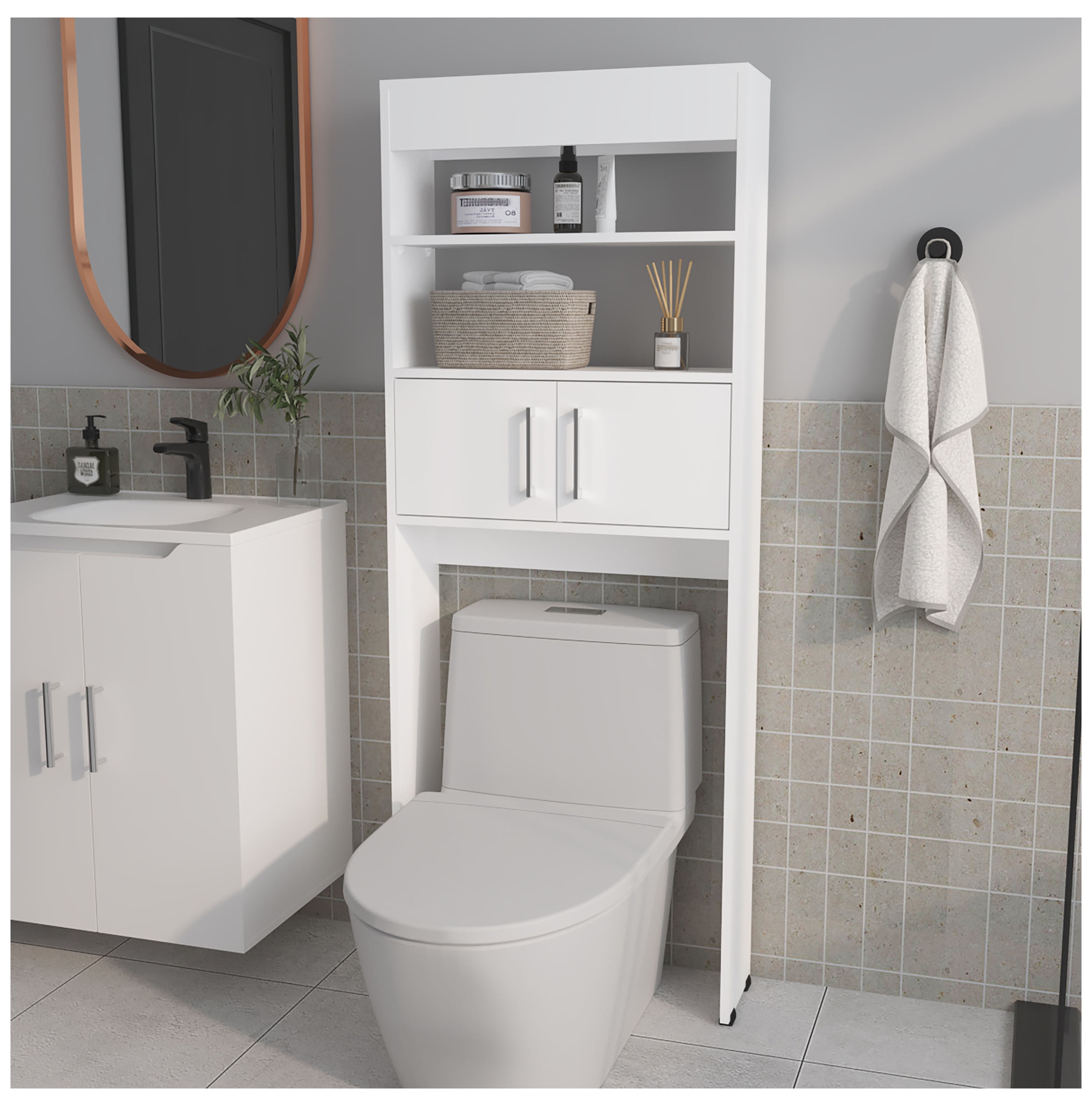 Bisbee 2-Door Over-the-Toilet Bathroom Storage Cabinet Shelf, White ...