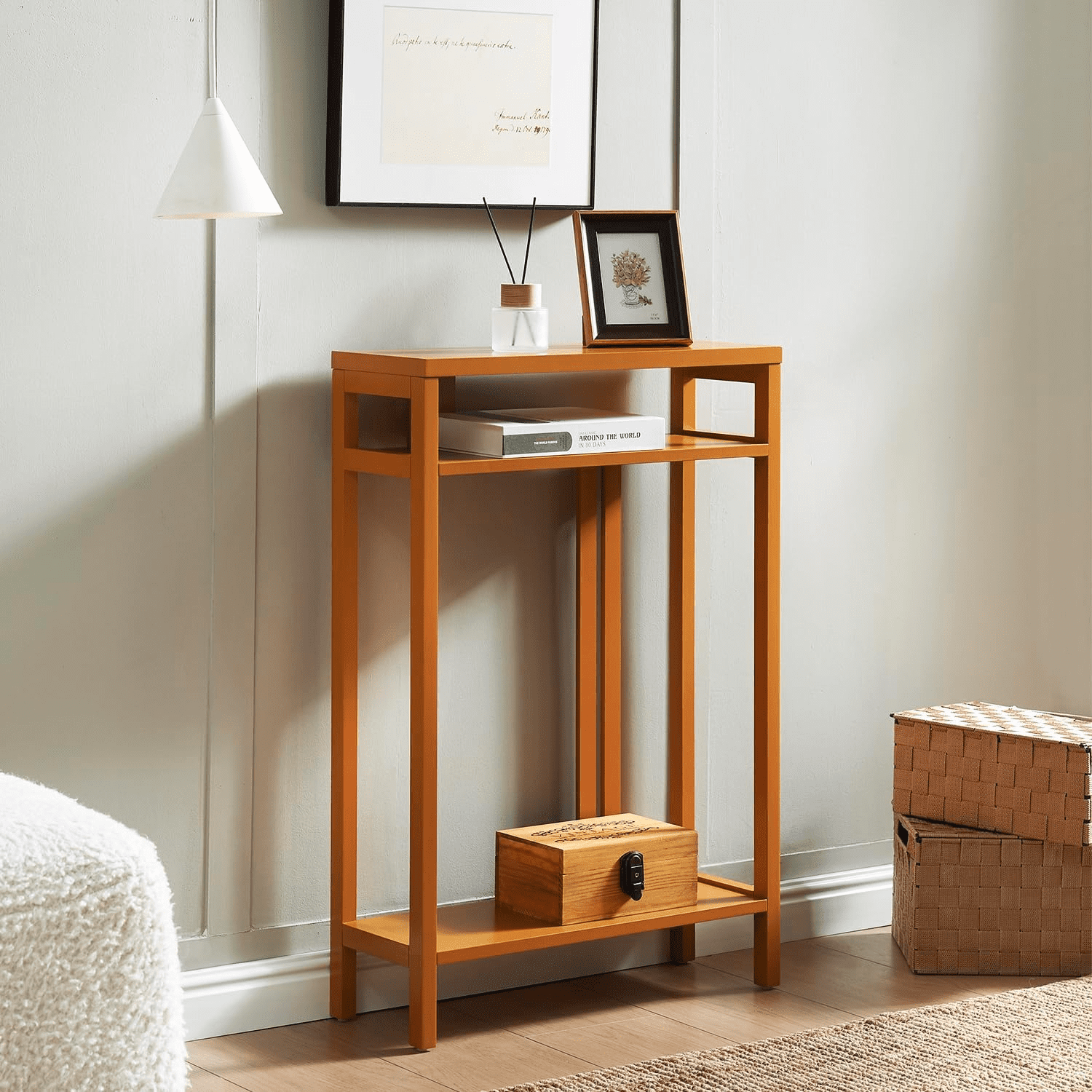 Bisbee Wood Console with 2 Open Storage Shelves Narrow & Minimalist ...
