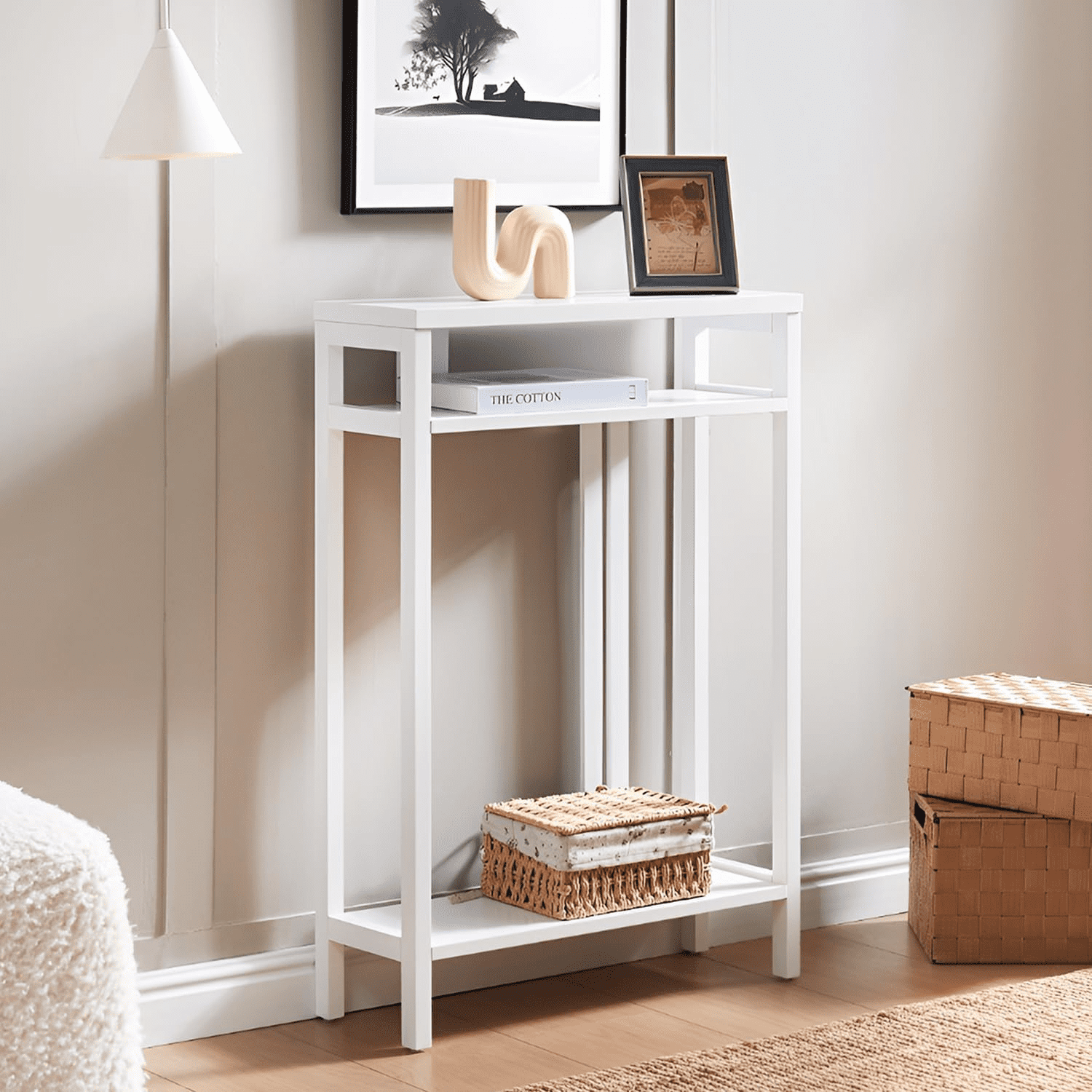 Bisbee Wood Console with 2 Open Storage Shelves Narrow & Minimalist ...
