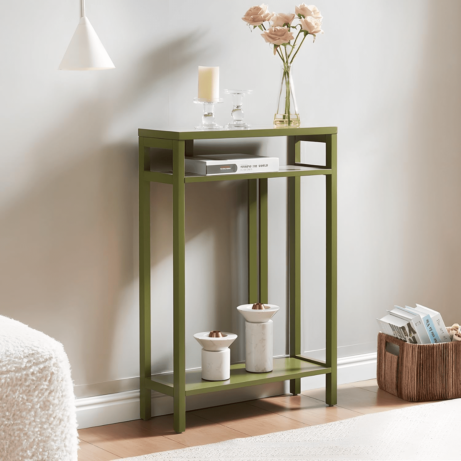 Bisbee Wood Console with 2 Open Storage Shelves Narrow & Minimalist ...