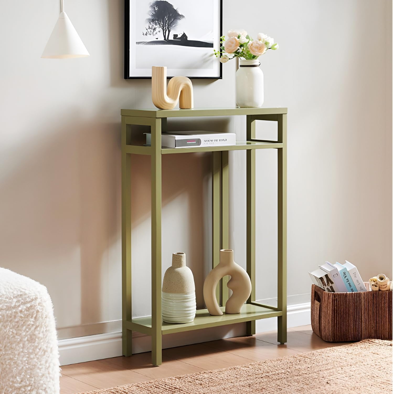 Bisbee Wood Console with 2 Open Storage Shelves Narrow & Minimalist ...