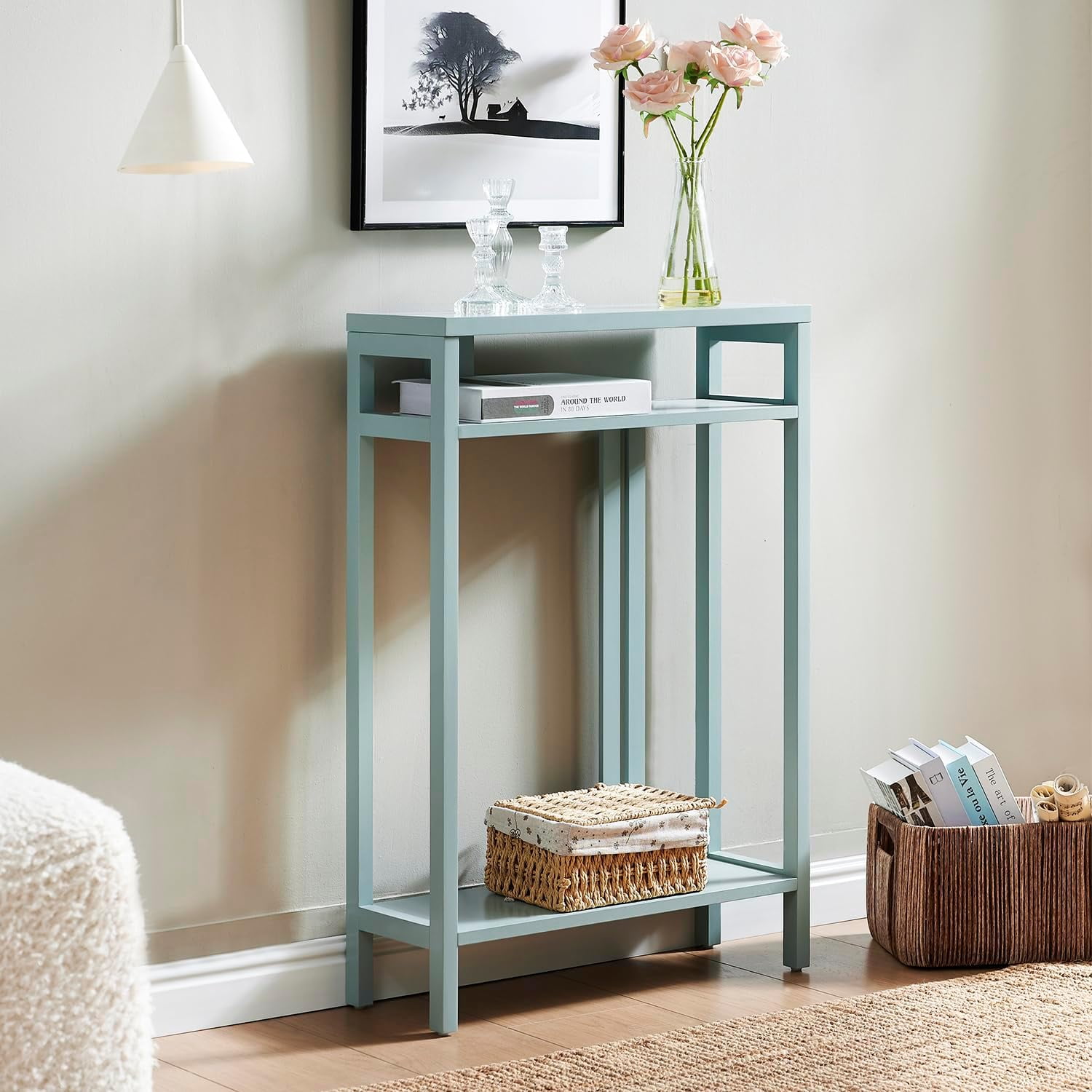 Bisbee Wood Console with 2 Open Storage Shelves Narrow & Minimalist ...
