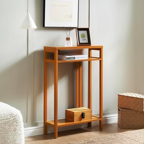 Bisbee Wood Console Table with 2 Open Storage Shelves, Narrow & Minimalist Sofa Table, Entryway ...