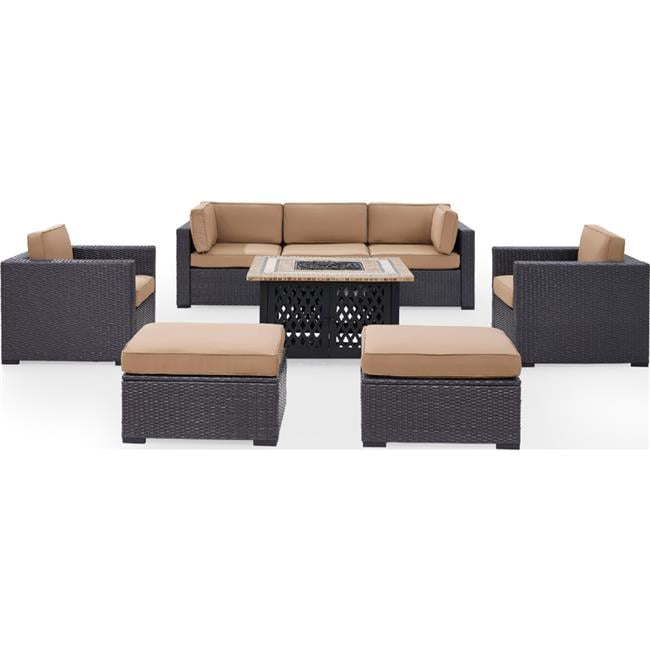 Biscayne 7 Person Outdoor Wicker Seating Set, Mocha - One Loveseat, One ...