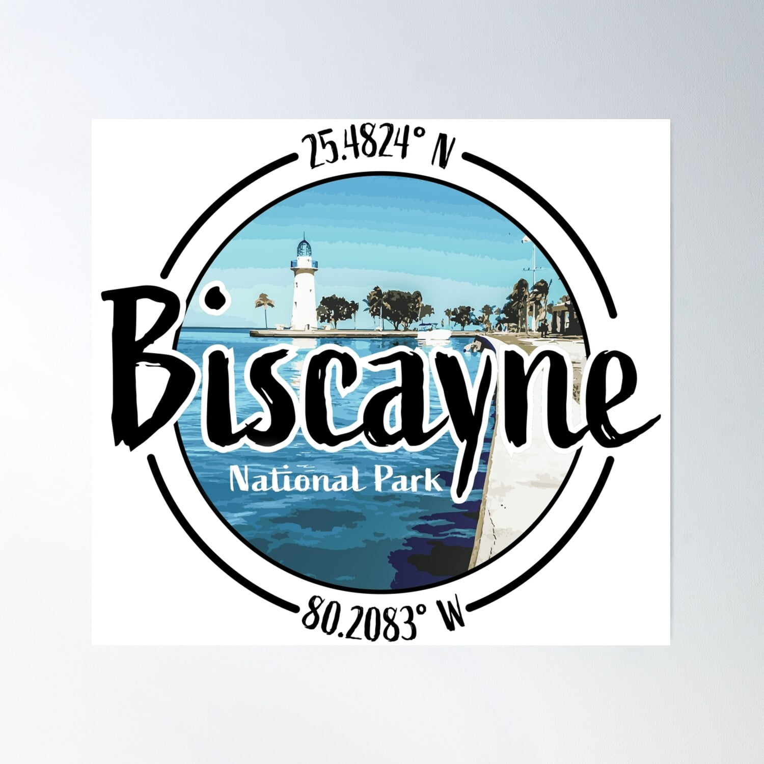 Biscayne Design With Latitude And Longitude Poster Wall Art, Modern ...
