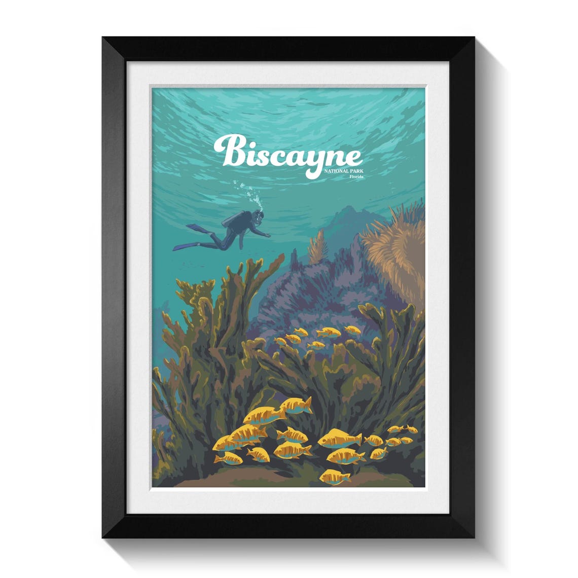 Biscayne National Park Poster, Florida, Usa Travel Print, Scuba Diving ...