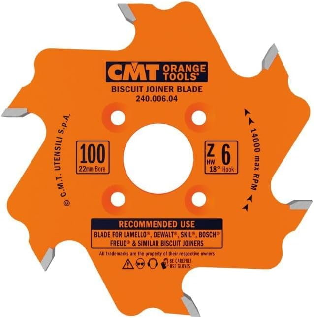 Biscuit Joiner Blade, 4" Carbide, 10 Teeth, 22 mm Arbor Hole, , Wood ...