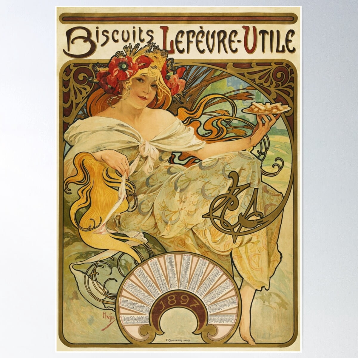 Biscuits Lefevre Utile 1897 France Art Nouveau Poster By Alphonse Mucha ...