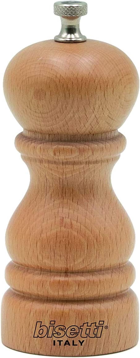 Bisetti 5 Inch Roma Beech Wood Pepper Mill With Adjustable Carbon Steel ...