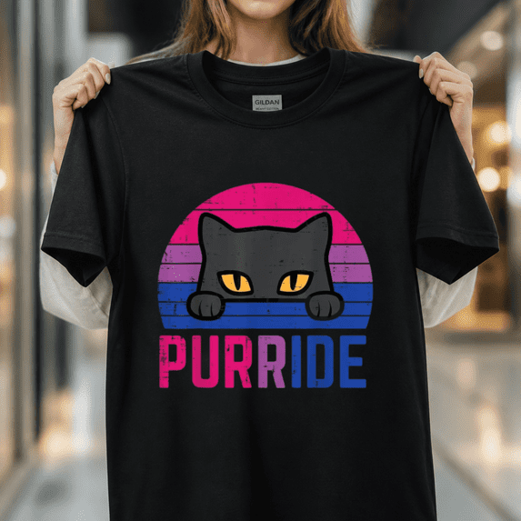 Bisexual Cat Purride Retro Bi Pride Flag LGBTQ Aesthetic Graphic Unisex ...