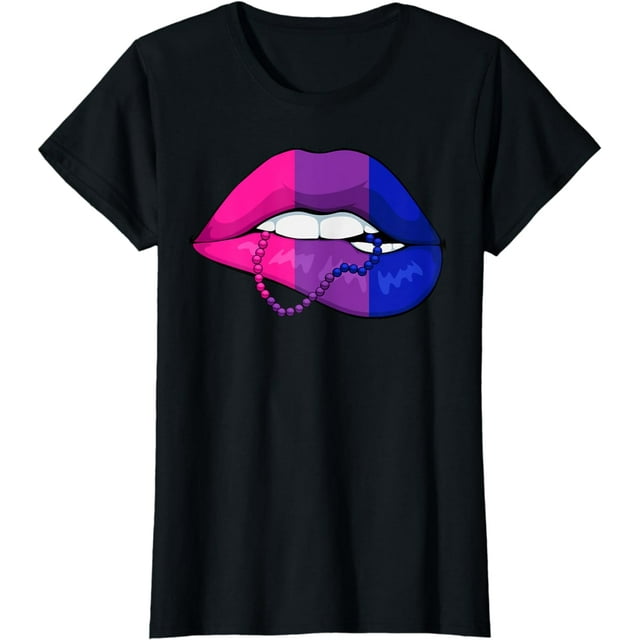 Bisexual Lip Biting LGBT-Q Cool Subtle Bi Pride Flag Colors T-Shirt ...