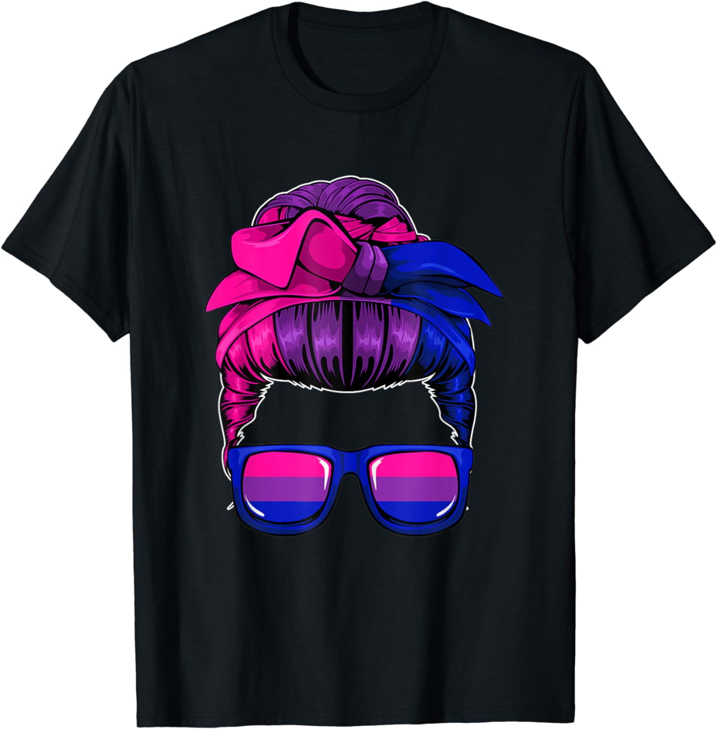 Bisexual Messy Bun LGBT-Q Cool Subtle Bi Pride Flag Colors T-Shirt ...