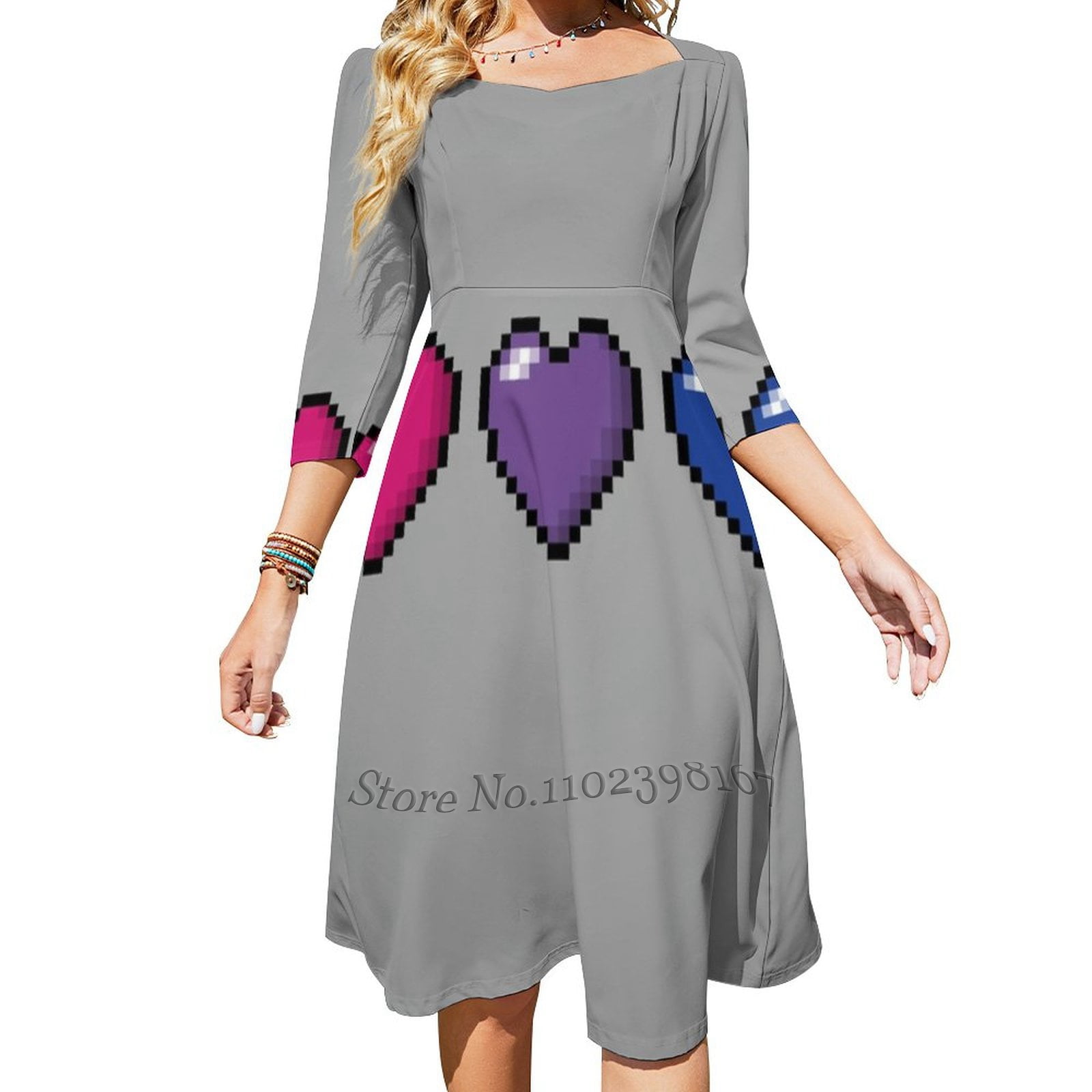 Bisexual Pixel Hearts Sweet Elegant Dress Women Korean Kawaii Square ...