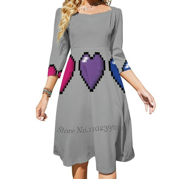 Bisexual Pixel Hearts Sweet Elegant Dress Women Korean Kawaii Square ...