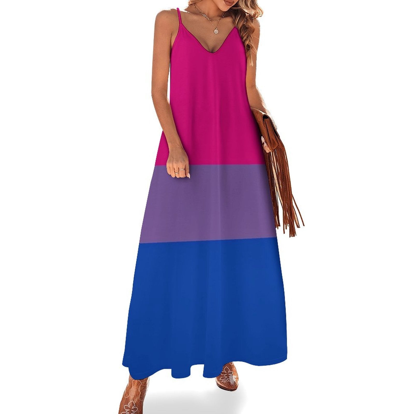Bisexual Pride FlagSummer Sleeveless V Neck Dresses for Women,Spaghetti ...