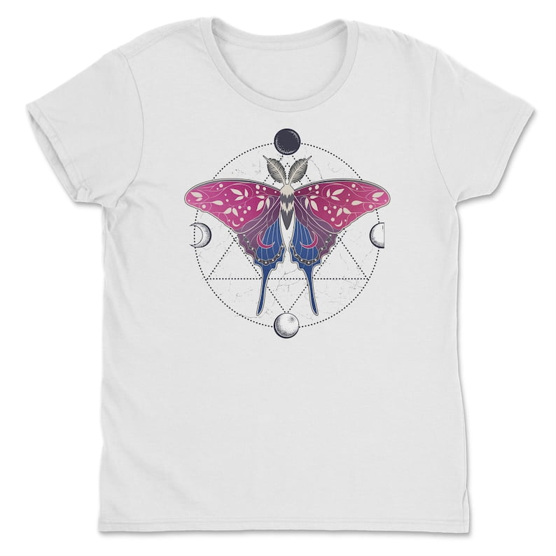 Bisexual Pride Shirt, Bi Flag Luna Moth & Moon Phase Tee, Bi Pride ...