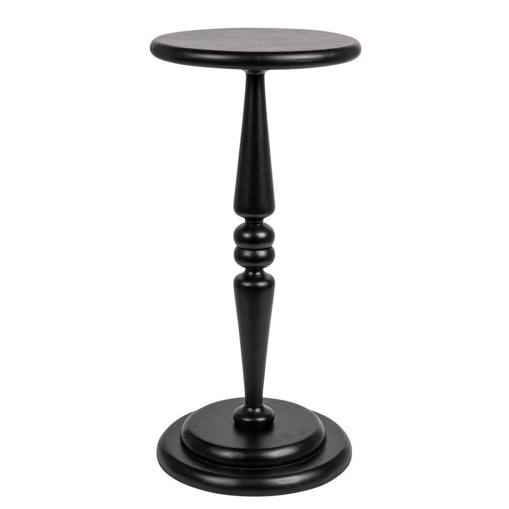 Bishop 12 in. Black Solid Hardwood Round Wood End Table with Double ...