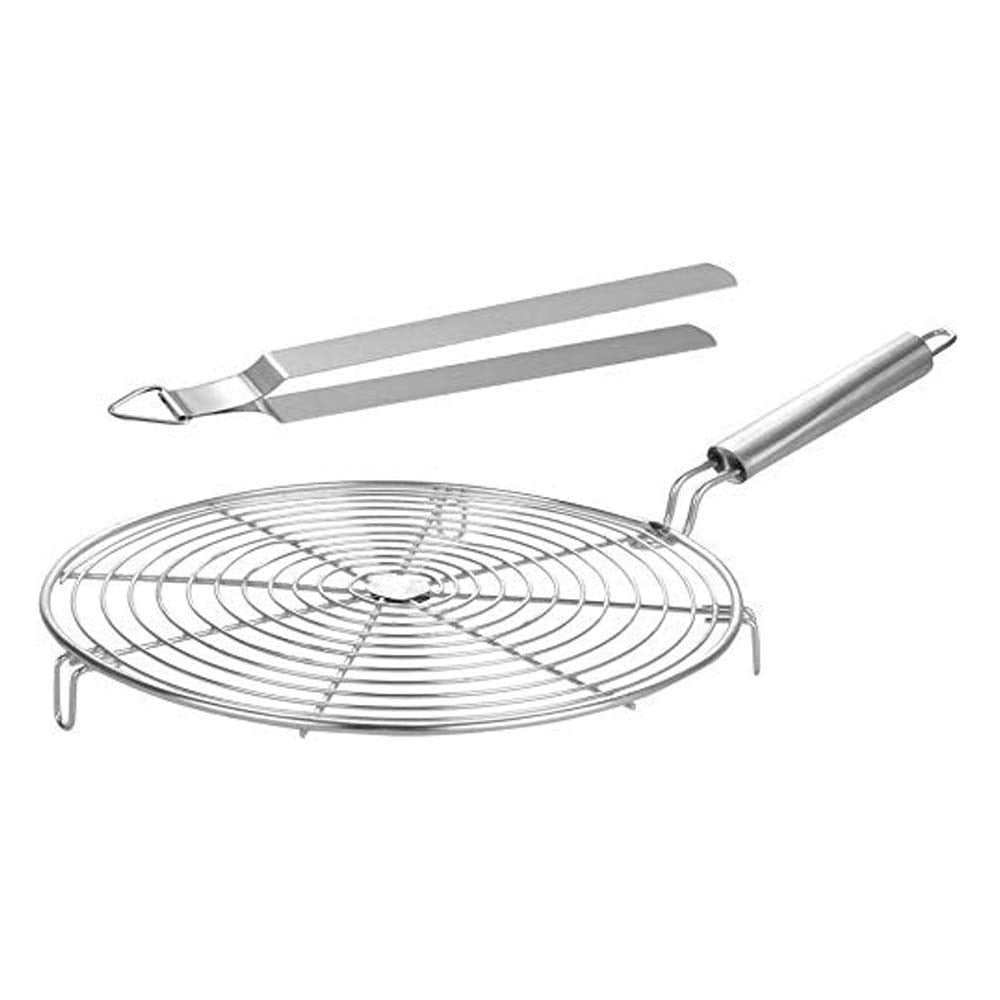 BishtHub Round Wire Steel Handle Roaster With Chimta Steel Cooking Tong ...