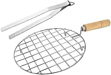 BishtHub Round Wire Wooden Handle Roaster With Chimta Steel Cooking ...