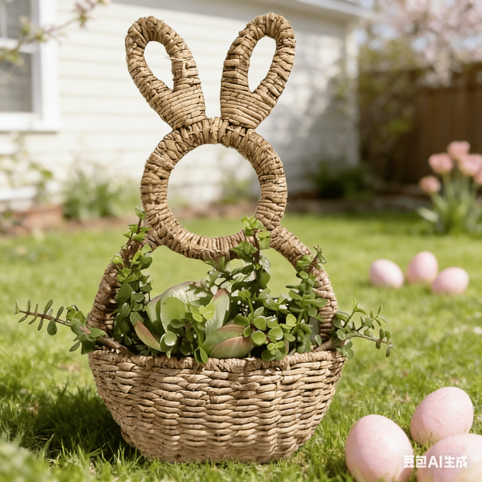 Bisitoy Bunny Shaped Wicker Basket - Easter Hanging Wall Pocket for ...