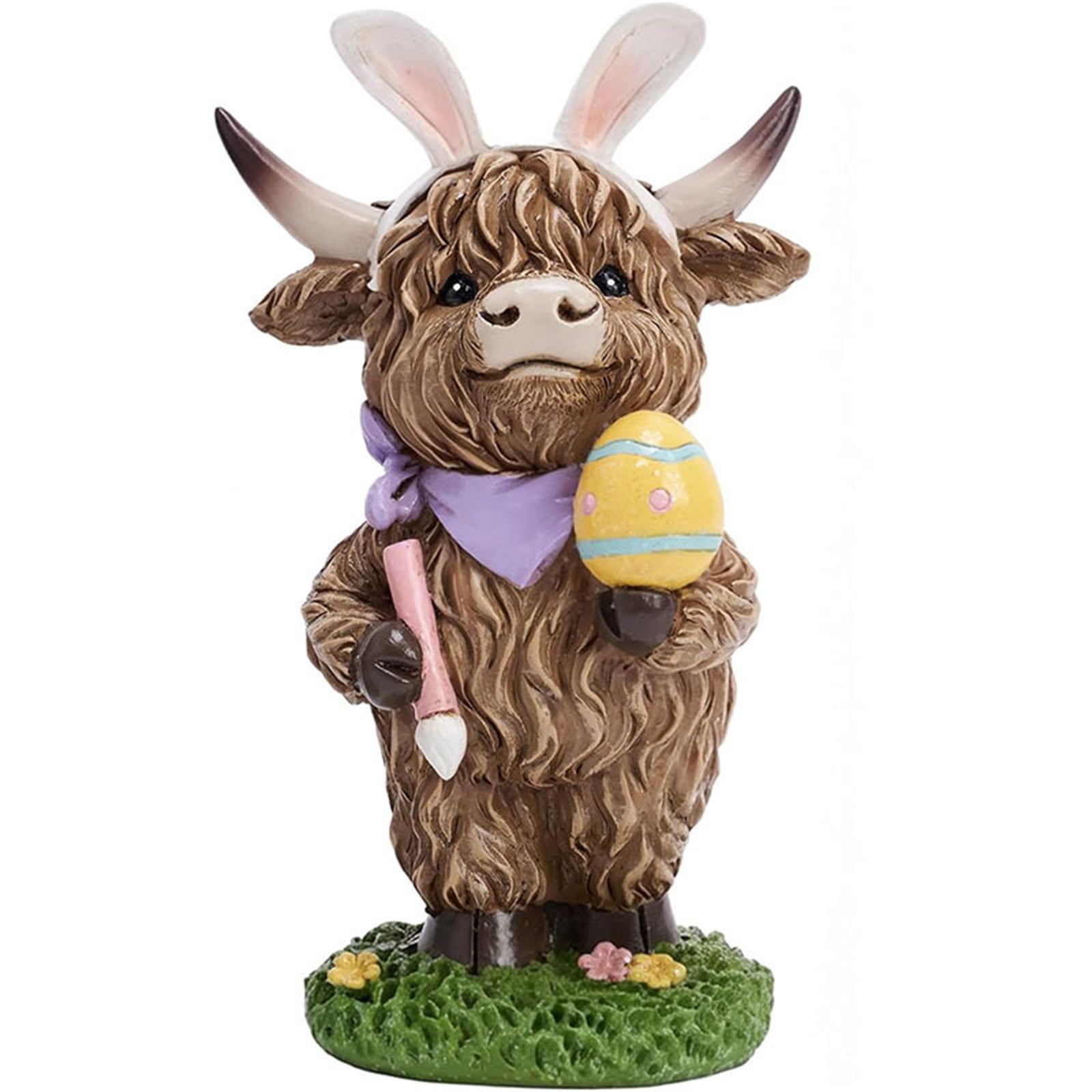 Bisitoy Easter Highland Cow Figurines Spring Easter Egg Bunny Gnomes ...
