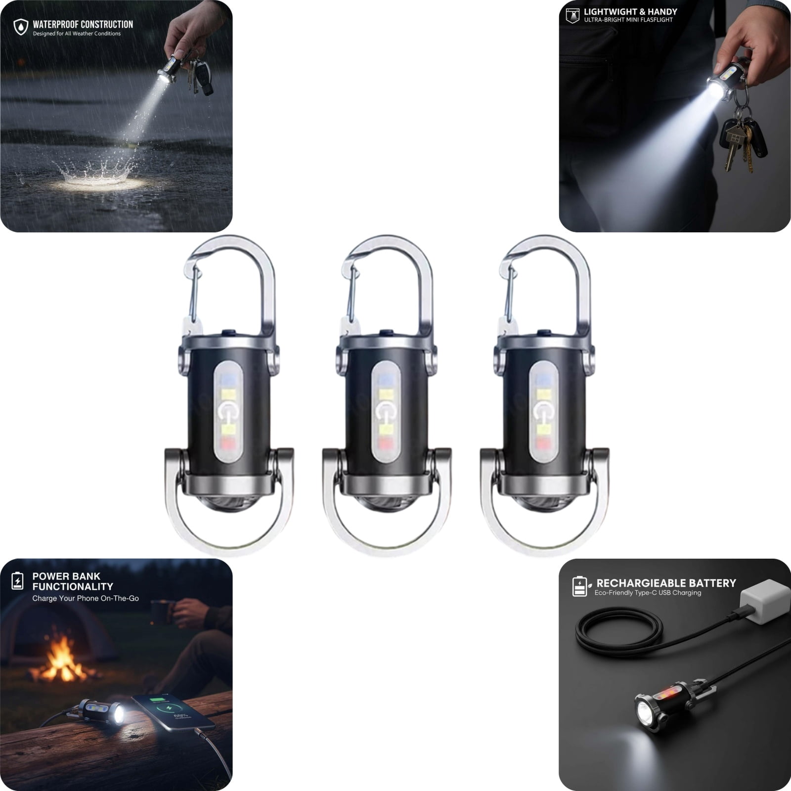 Bisitoy Rechargeable Flashlights Portable Bright Mini Keychain ...