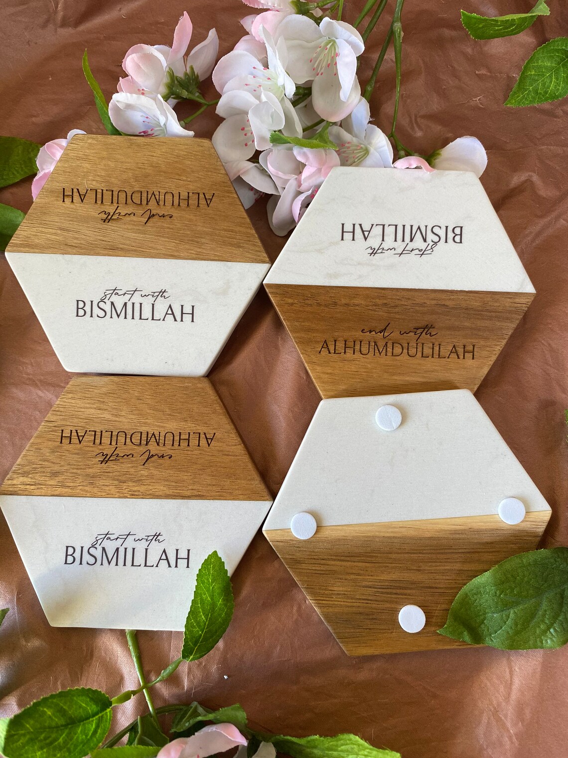 Bismillah Alhumdulilah Marble Coasters Set for Spiritual Home Decor ...