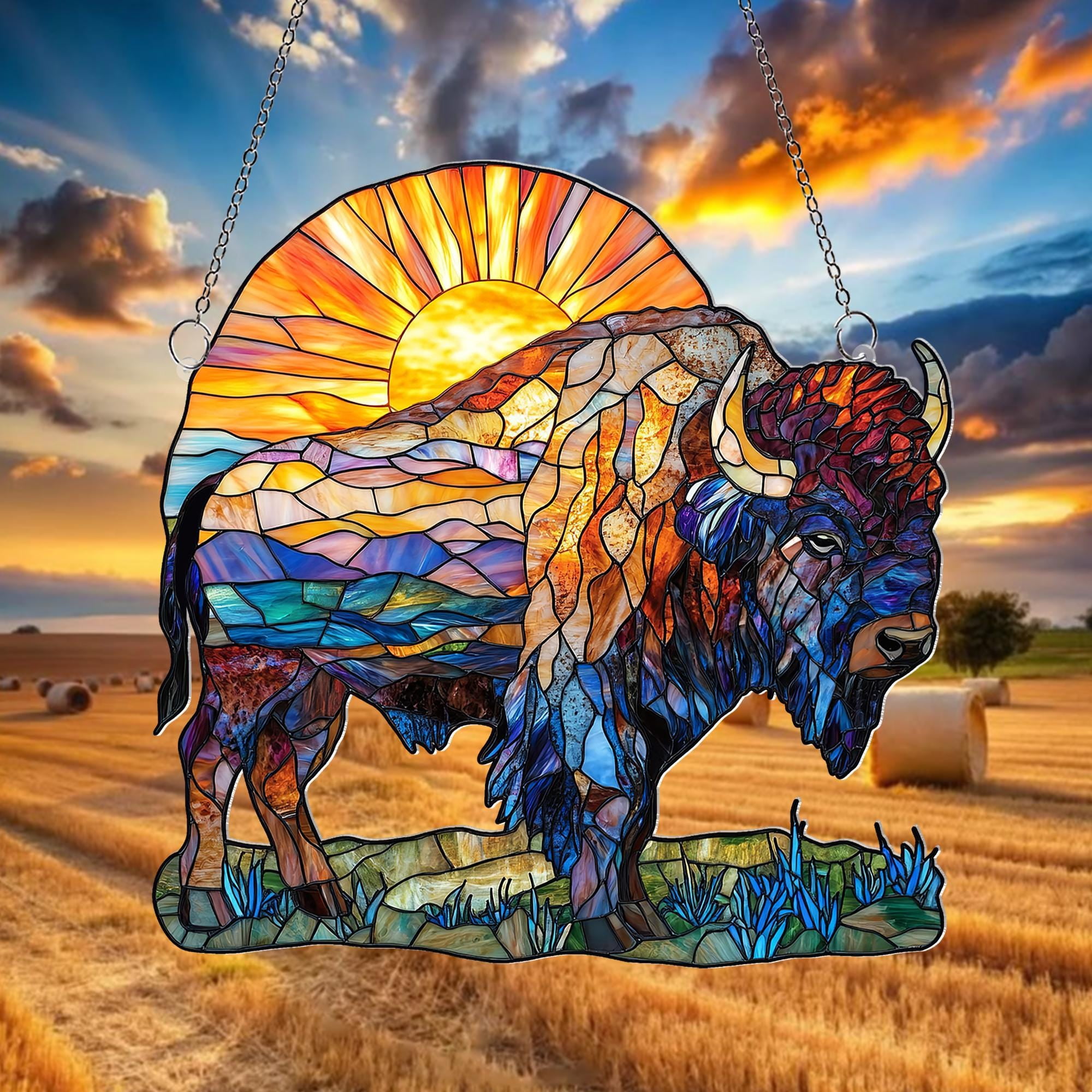 Bison Acrylic Suncatcher, Farmhouse Cow Window Hanging, Buffalo Home ...