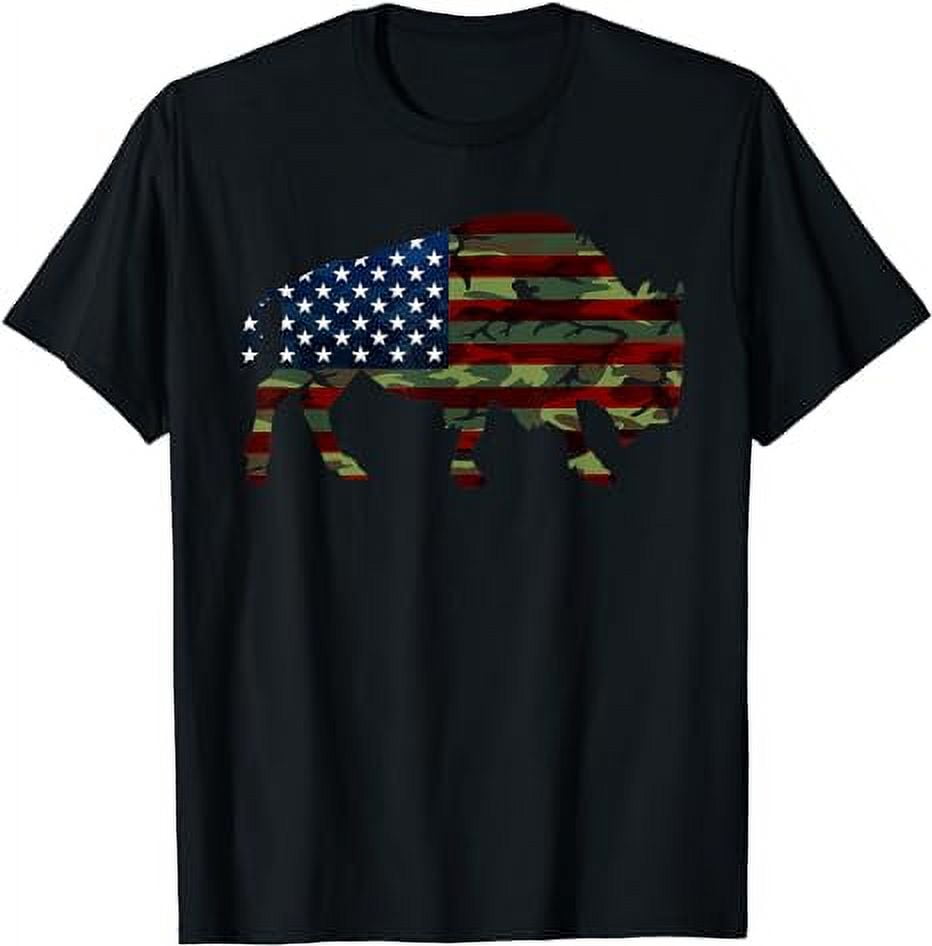 Bison American Flag Buffalo USA Camo Wildlife Cattle T-Shirt - Walmart.com