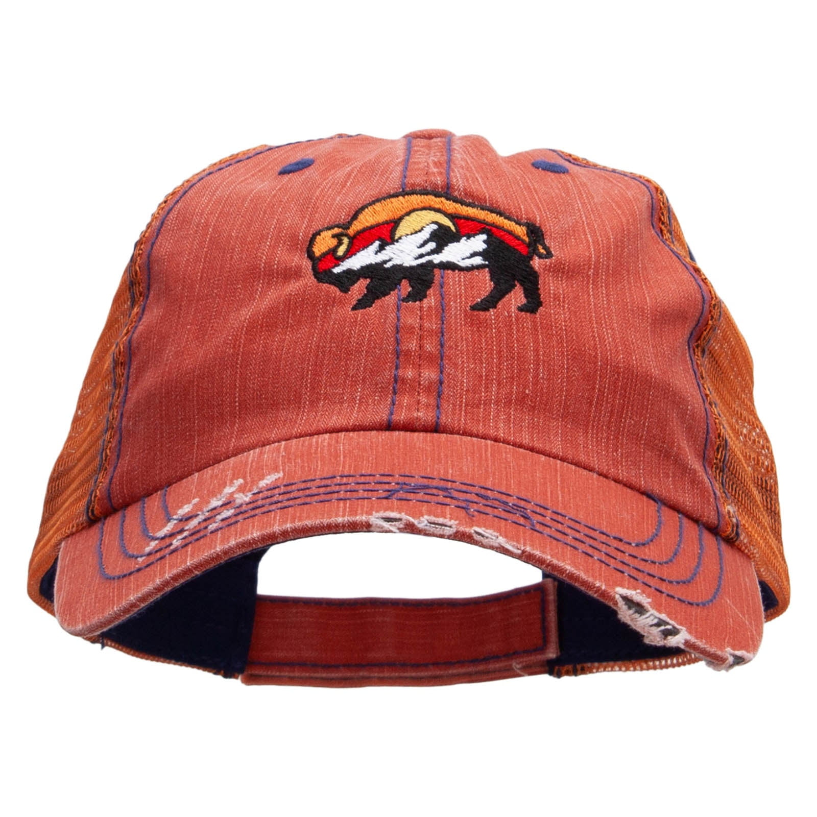 Bison And Mountains Embroidered Low Profile Special Cotton Mesh Cap ...