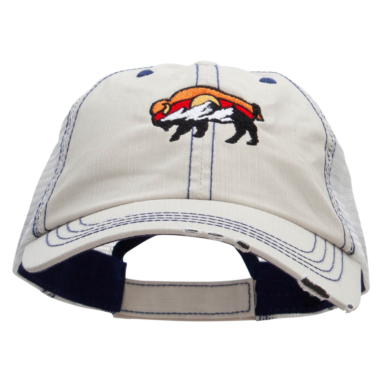 Bison And Mountains Embroidered Low Profile Special Cotton Mesh Cap ...