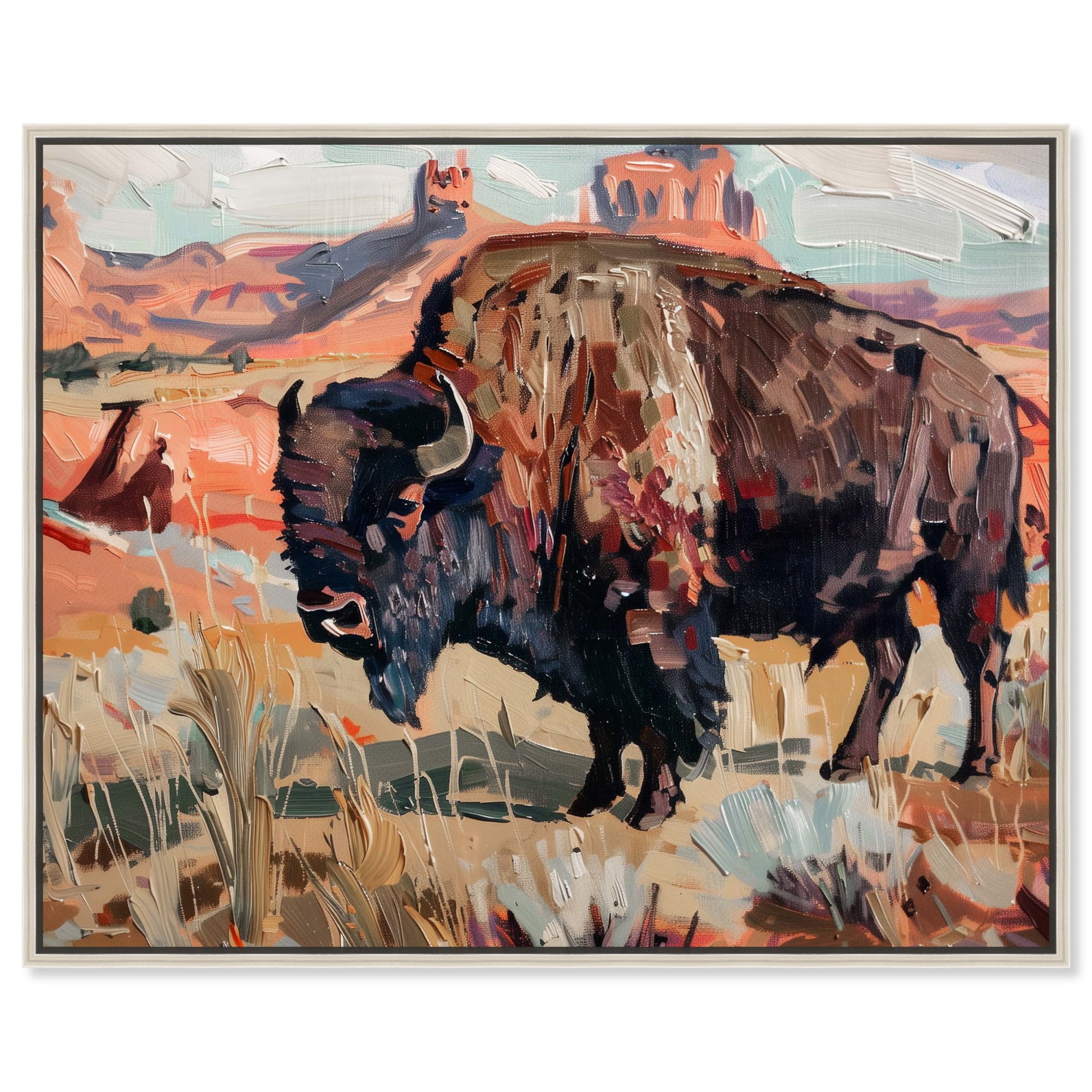 Bison At Pasture Canvas Vintage Farmhouse Wall Art by Art Remedy ...