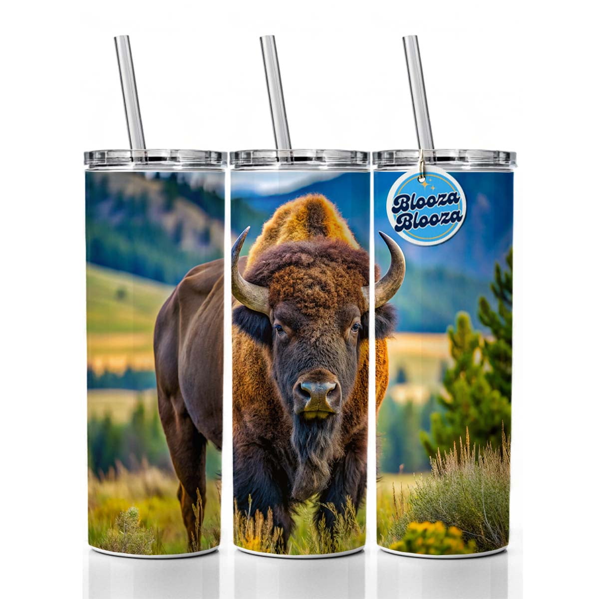 Bison Buffalo 20oz Insulated Water Bottle Skinny Tumbler Includes Straw ...