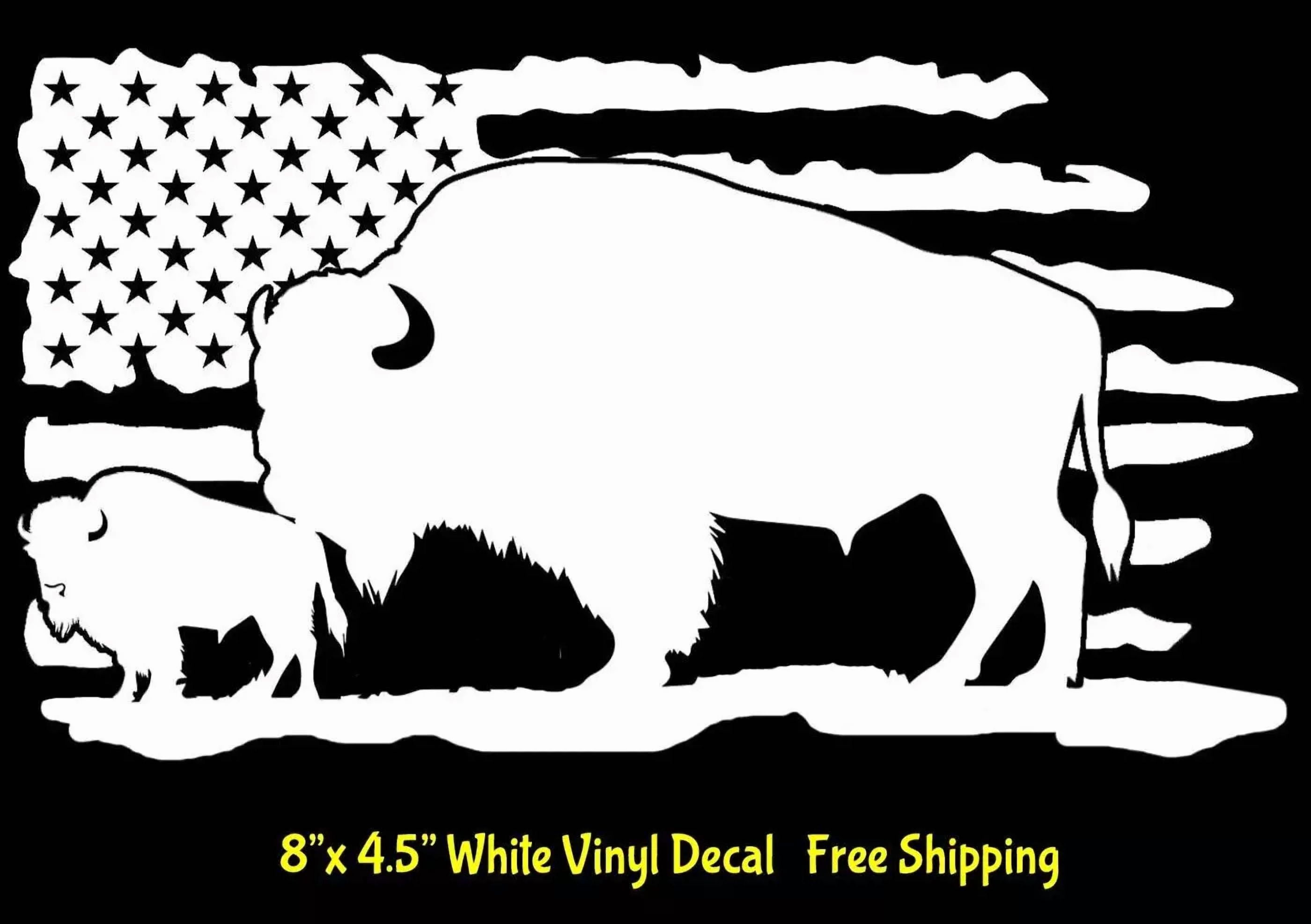 Bison Buffalo American Flag 8" White Vinyl Decal Car Truck Windows ...