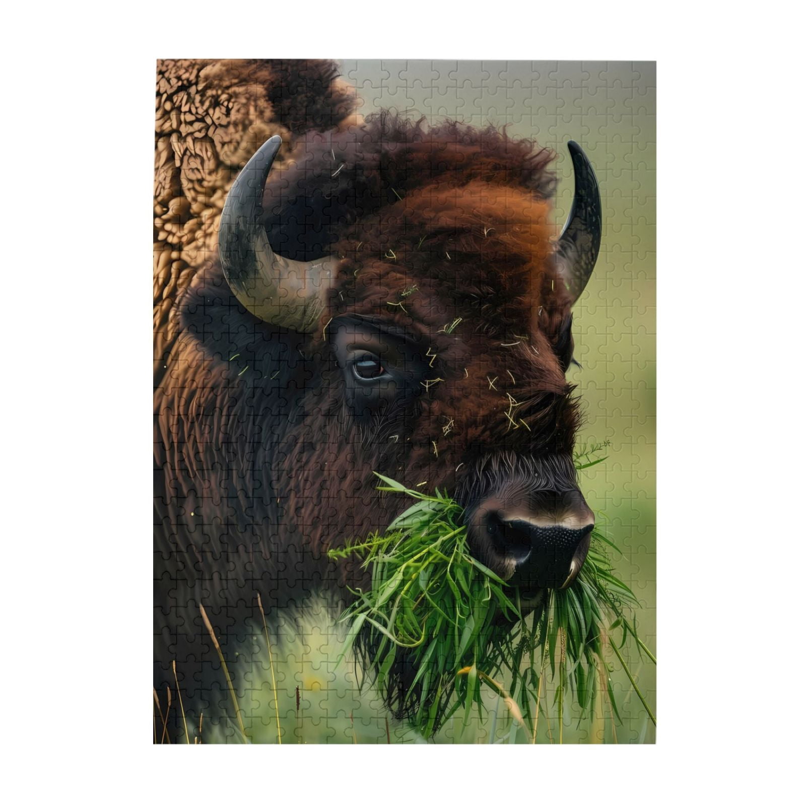 Bison Eating Grassland Horns 1000-Piece Wooden Jigsaw Puzzle for Adults ...