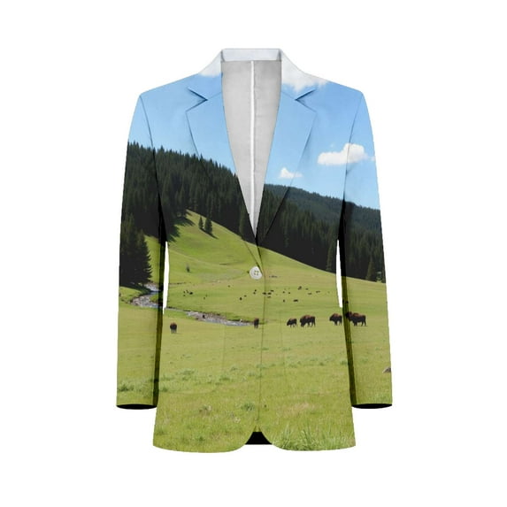 Bison Graze In Meadow Mens Suits Shawl Collar Slim Fit Suit Mens Groom ...