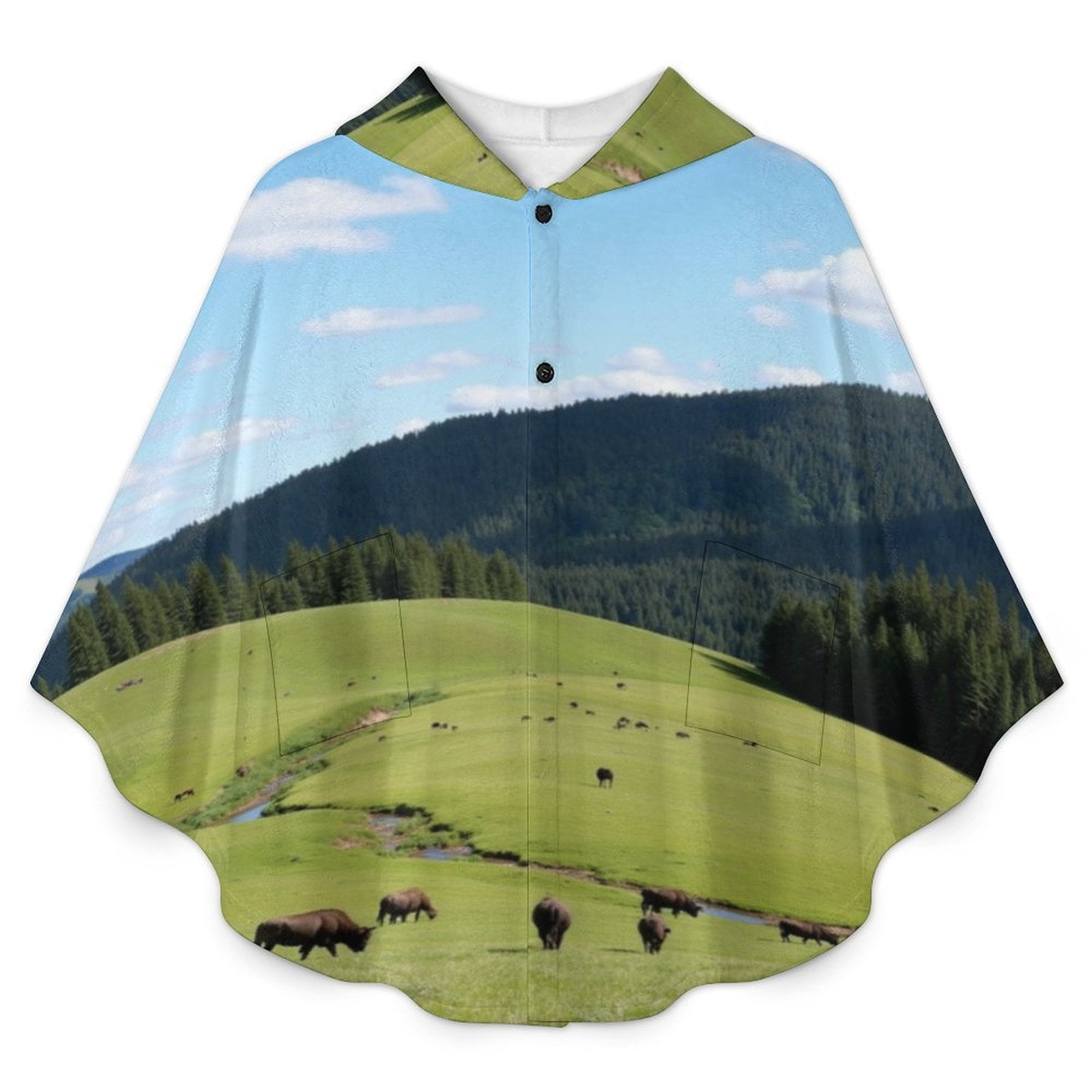 Bison Grazing on Green Pasture Blanket Oversized Wearable Hooded ...