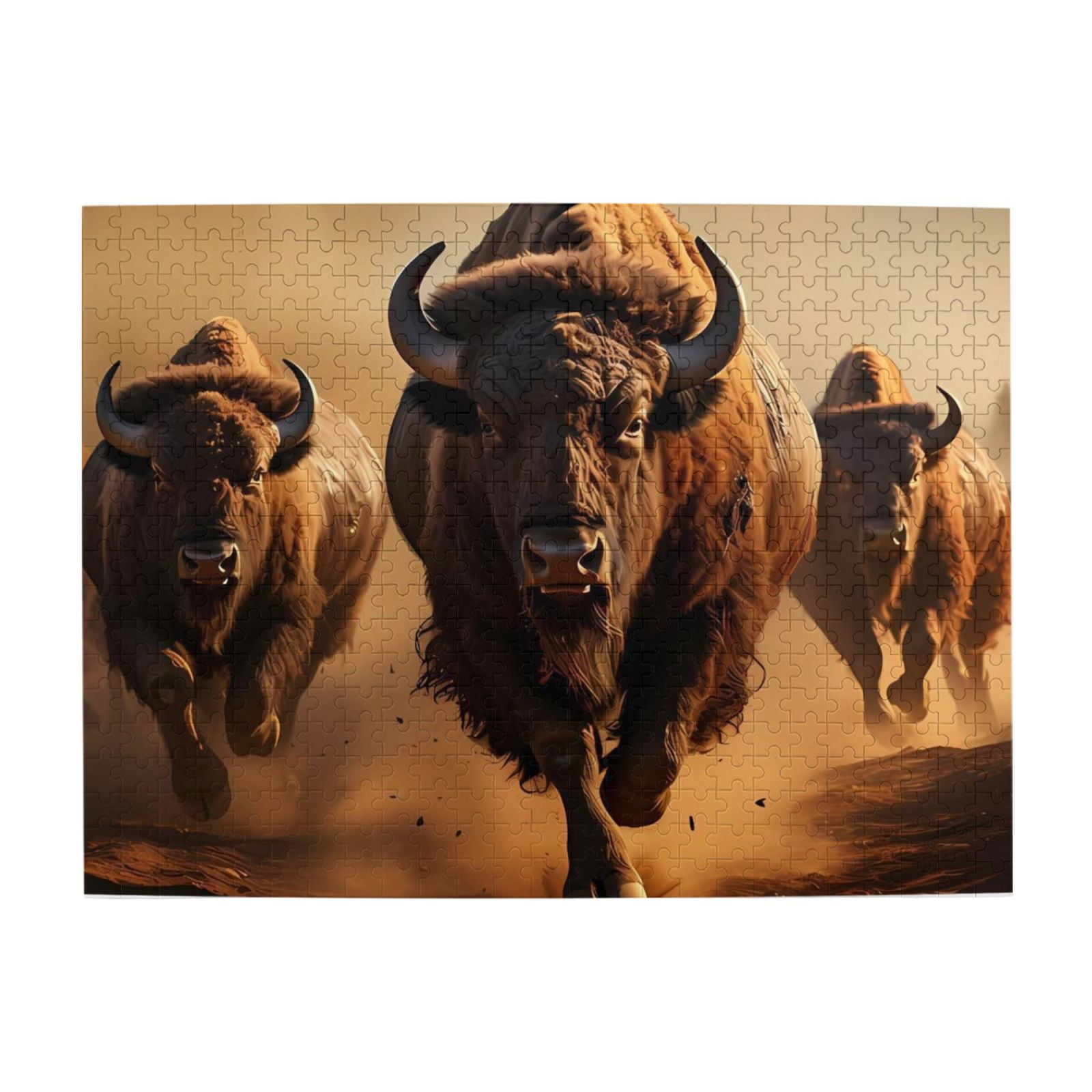 Bison Herd Running Plains 1000-Piece Wooden Jigsaw Puzzle for Adults ...